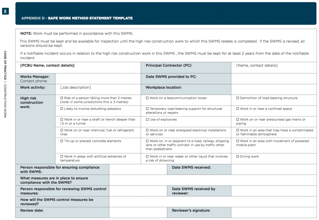 Safe Work Method Statement SWMS SafeWorkPro